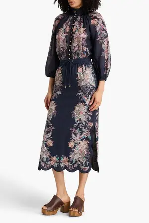 Zimmermann Paisleyprint Linen Midi Skirt
