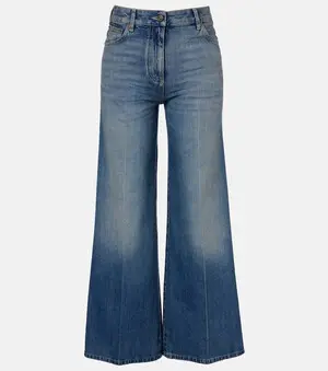 Valentino Garavani Vgold Wide-leg Faded Jeans - Blue