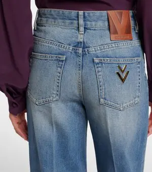 Valentino Garavani Vgold Wide-leg Faded Jeans