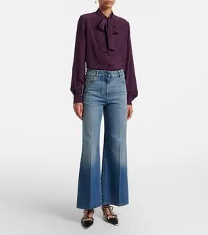 Valentino Garavani Vgold Wide-leg Faded Jeans