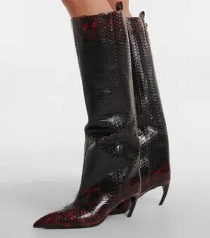 Attico Lea Snake-effect Leather Knee-high Boots - Black