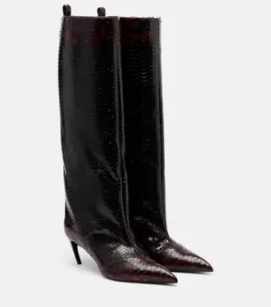 Attico Lea Snake-effect Leather Knee-high Boots - Black
