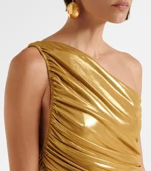 Norma Kamali One-shoulder Ruched Lamé Minidress With Bow Detail