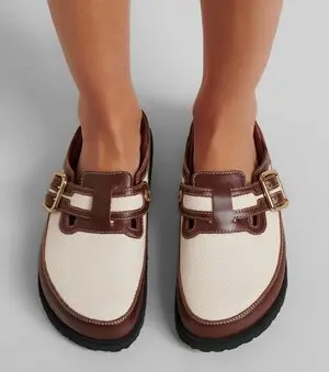 BIRKENSTOCK Boston Leather-trimmed Woven Clogs