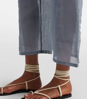 LESET Niko Cropped Wide-leg Ramie Pants - Blue