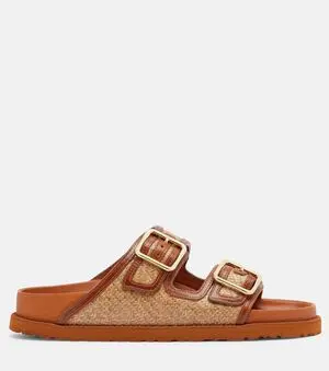 BIRKENSTOCK Arizona Woven Sandals With Leather Trim - Beige