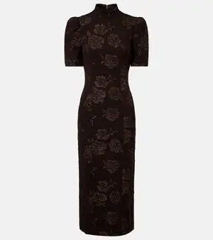 ROTATE BY BIRGER CHRISTENSEN Floral Jacquard Midi Dress Brown