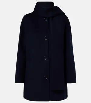Max Mara Scarf-detail Virgin Wool Coat - Blue