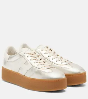Hogan Metallic Leather Platform Sneakers - Silver