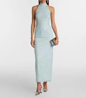 ROTATE BY BIRGER CHRISTENSEN Sequined Mesh Halterneck Gown