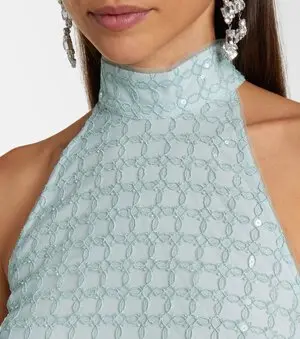 ROTATE BY BIRGER CHRISTENSEN Sequined Mesh Halterneck Gown