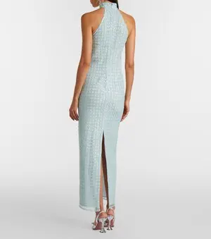 ROTATE BY BIRGER CHRISTENSEN Sequined Mesh Halterneck Gown
