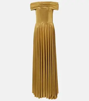 Norma Kamali Off-shoulder Lamè Gown - Gold