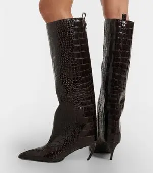 Attico Lea Croc-effect Leather Knee-high Boots - Brown