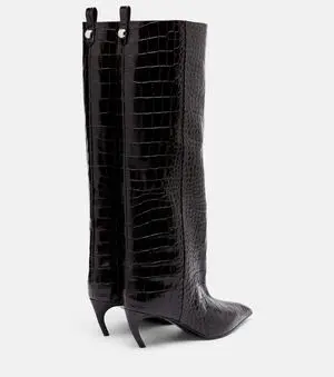 Attico Lea Croc-effect Leather Knee-high Boots - Brown