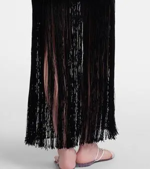 Alaïa Fringed Ribbed-knit Skirt
