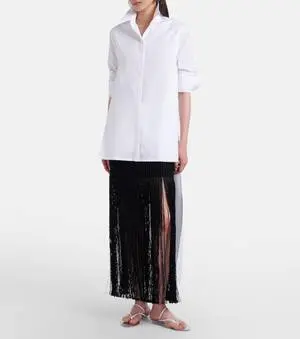Alaïa Fringed Ribbed-knit Midi Skirt