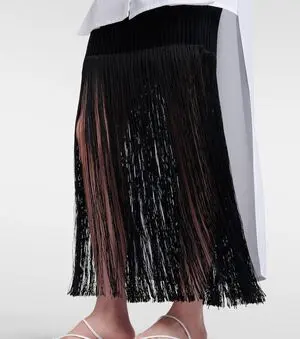 Alaïa Fringed Ribbed-knit Midi Skirt