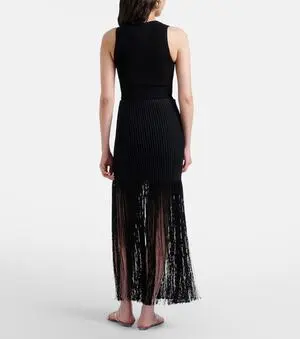 Alaïa Fringed Ribbed-knit Midi Skirt