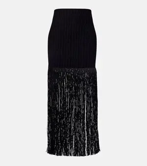 Alaïa Fringed Ribbed-knit Maxi Skirt - Black