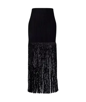 Alaïa Fringed Ribbed-knit Maxi Skirt - Black