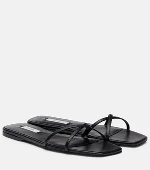 TOTEME Square Open Toe Leather Slides - Black