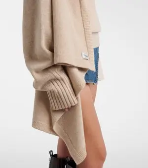 Attico Virgin Wool Sweater With Scarf Detail - Beige