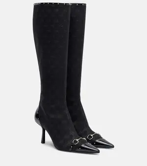 Gucci Savoy Horsebit Gg Canvas Knee-high Boots - Black