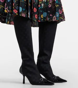 Gucci Savoy Horsebit Gg Canvas Knee-high Boots - Black