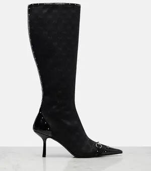 Gucci Savoy Horsebit Gg Canvas Knee-high Boots - Black