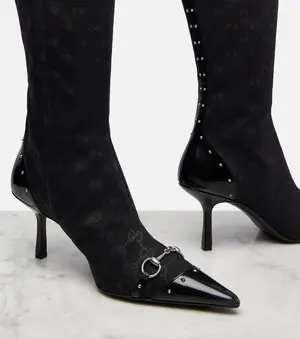 Gucci Savoy Horsebit Gg Canvas Knee-high Boots - Black
