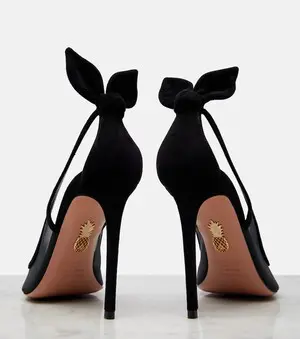 AQUAZZURA Bow Tie Suede-trimmed Mesh Pumps - Black