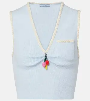 Prada Embellished Cotton-blend Bouclé Crop Top - Blue