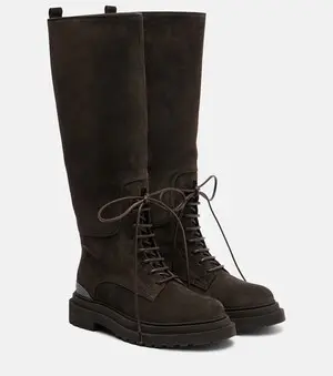 Brunello Cucinelli Monili Suede Lace-up Boots - Brown