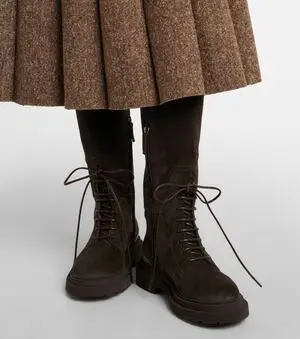 Brunello Cucinelli Monili Suede Lace-up Boots