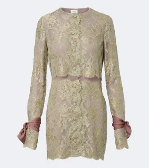 Saint Laurent Lace Trimmed Minidress - Gold