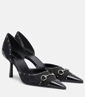 Gucci Savoy Horsebit Gg Canvas Pumps - Black