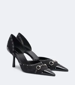 Gucci Savoy Horsebit Gg Canvas Pumps - Black