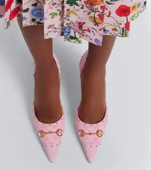 Gucci Savoy Horsebit Gg Canvas Pumps - Pink