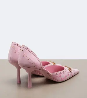 Gucci Savoy Horsebit Gg Canvas Pumps - Pink