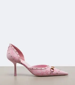 Gucci Savoy Horsebit Gg Canvas Pumps - Pink