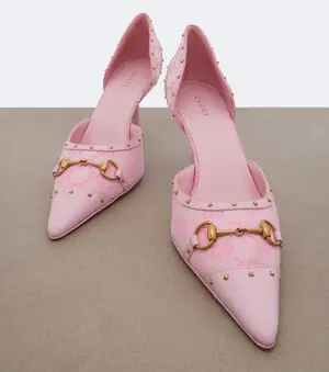 Gucci Savoy Horsebit Gg Canvas Pumps - Pink