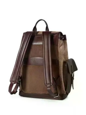 Brunello Cucinelli Burnished Calfskin And Chevron-effect Techno Fabric City Backpack