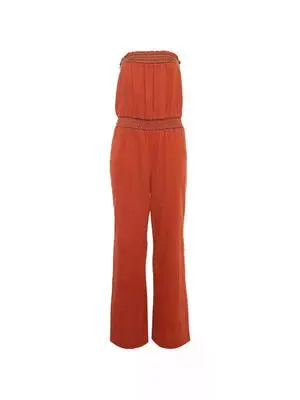 BOSS Cotton Seersucker Strapless Wide-leg Jumpsuit