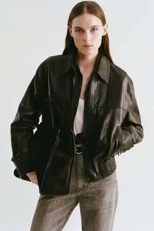 NILI LOTAN Aime Leather Bomber Jacket
