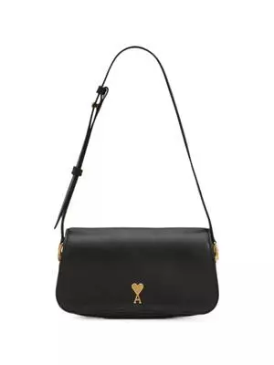 AMI Paris Cowhide Leather Shoulder Bag - Black