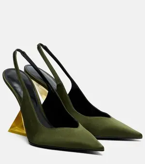 Attico Cheope Satin Slingback Wedges - Green