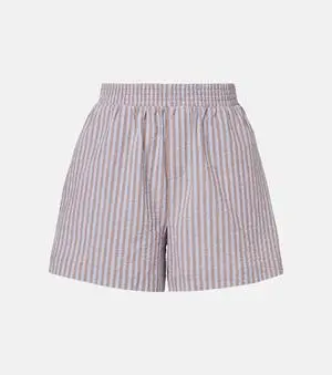 Varley Darina Seersucker Striped Cotton Shorts - Blue