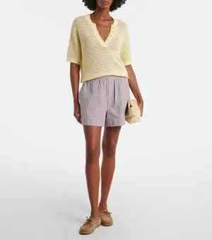 Varley Darina Seersucker Striped Cotton Shorts - Blue