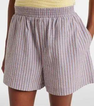 Varley Darina Seersucker Striped Cotton Shorts - Blue
